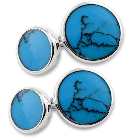 Sterling Silver Round Turquoise Cufflinks | Sayers London