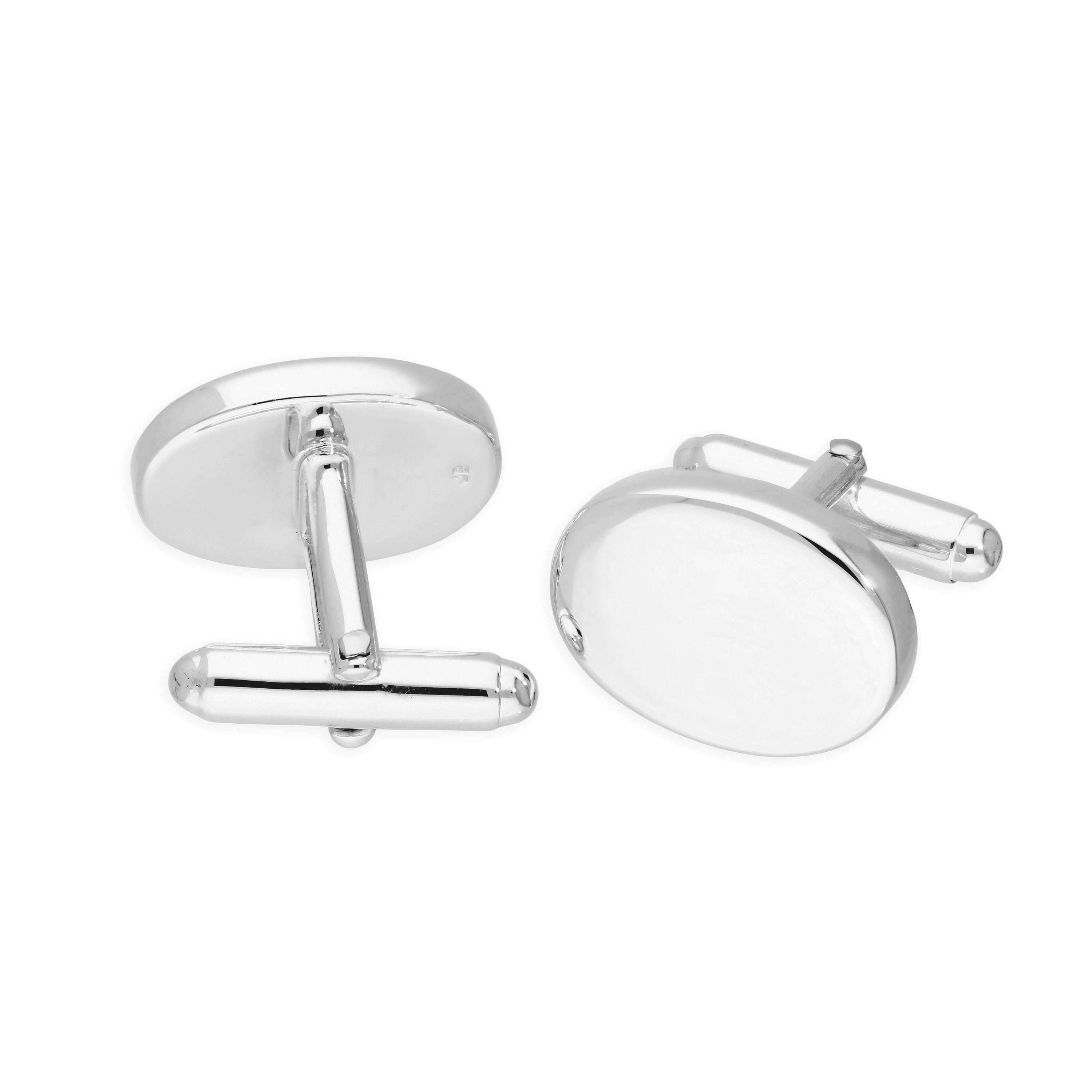 Sterling Silver Engravable Swivelback Oval Cufflinks | Sayers London