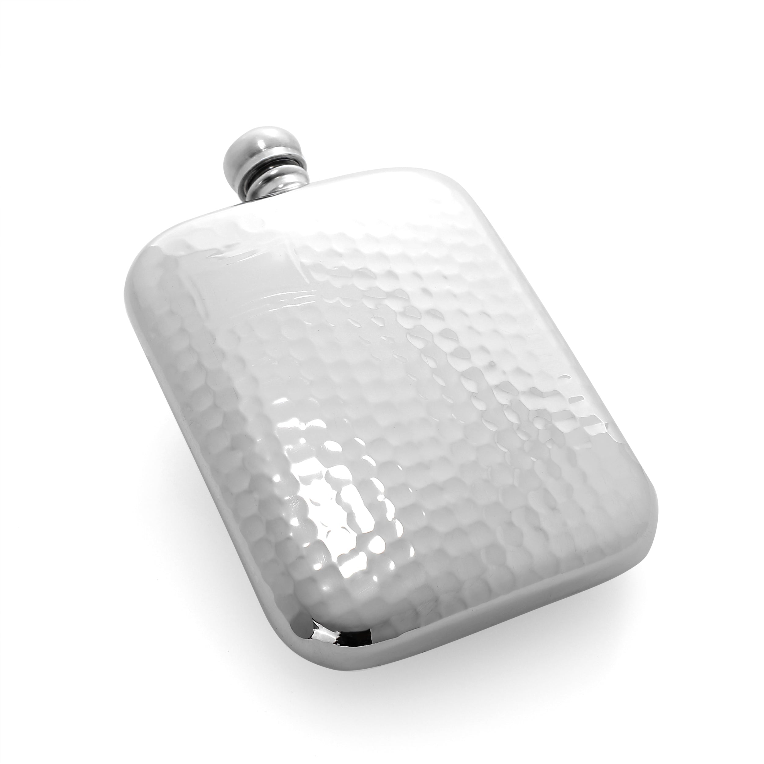 5oz Handmade Pewter Hammered Hip Flask with Engraving Plate | Sayers London