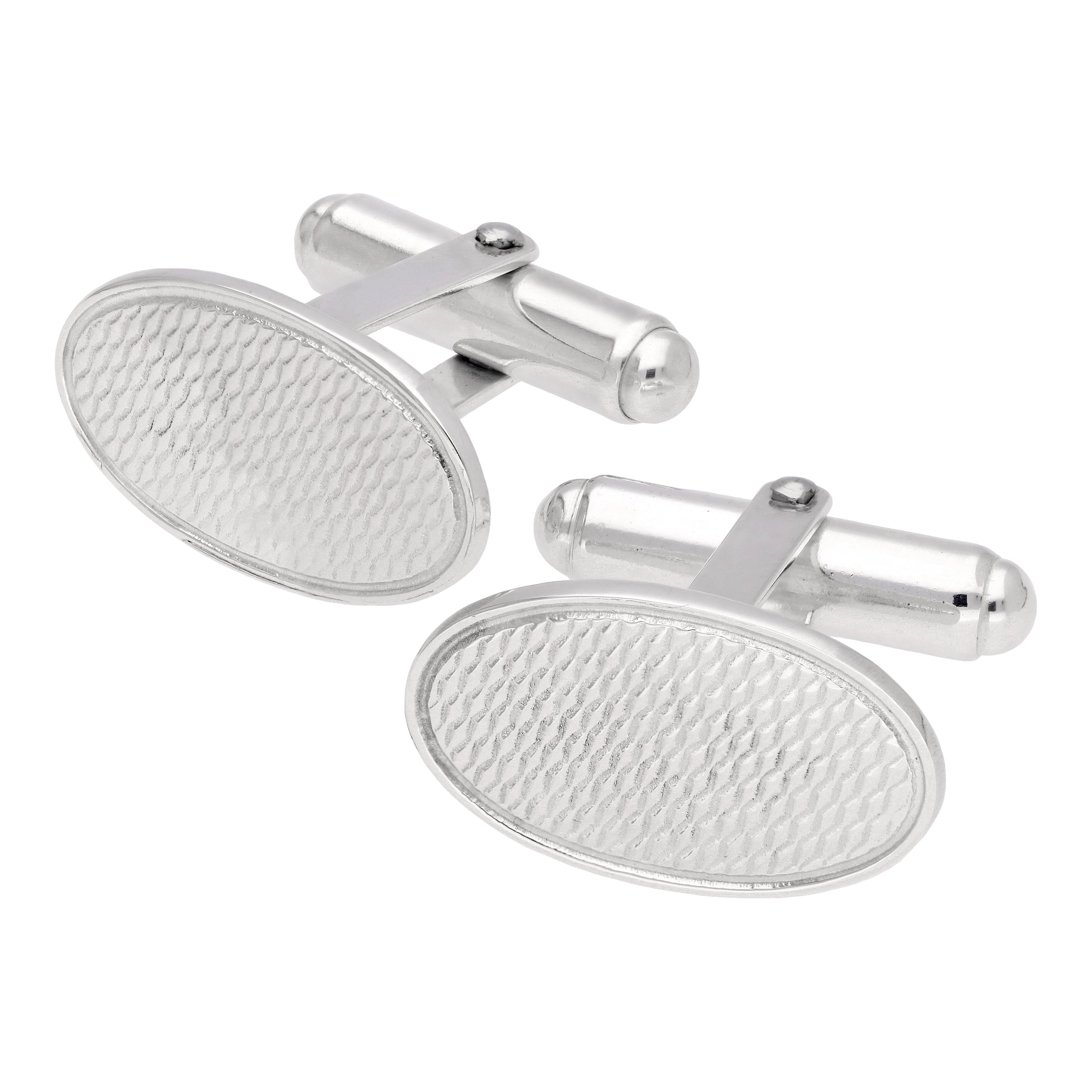 Sterling Silver Engine Turned Oval Swivel Back Cufflinks | Sayers London