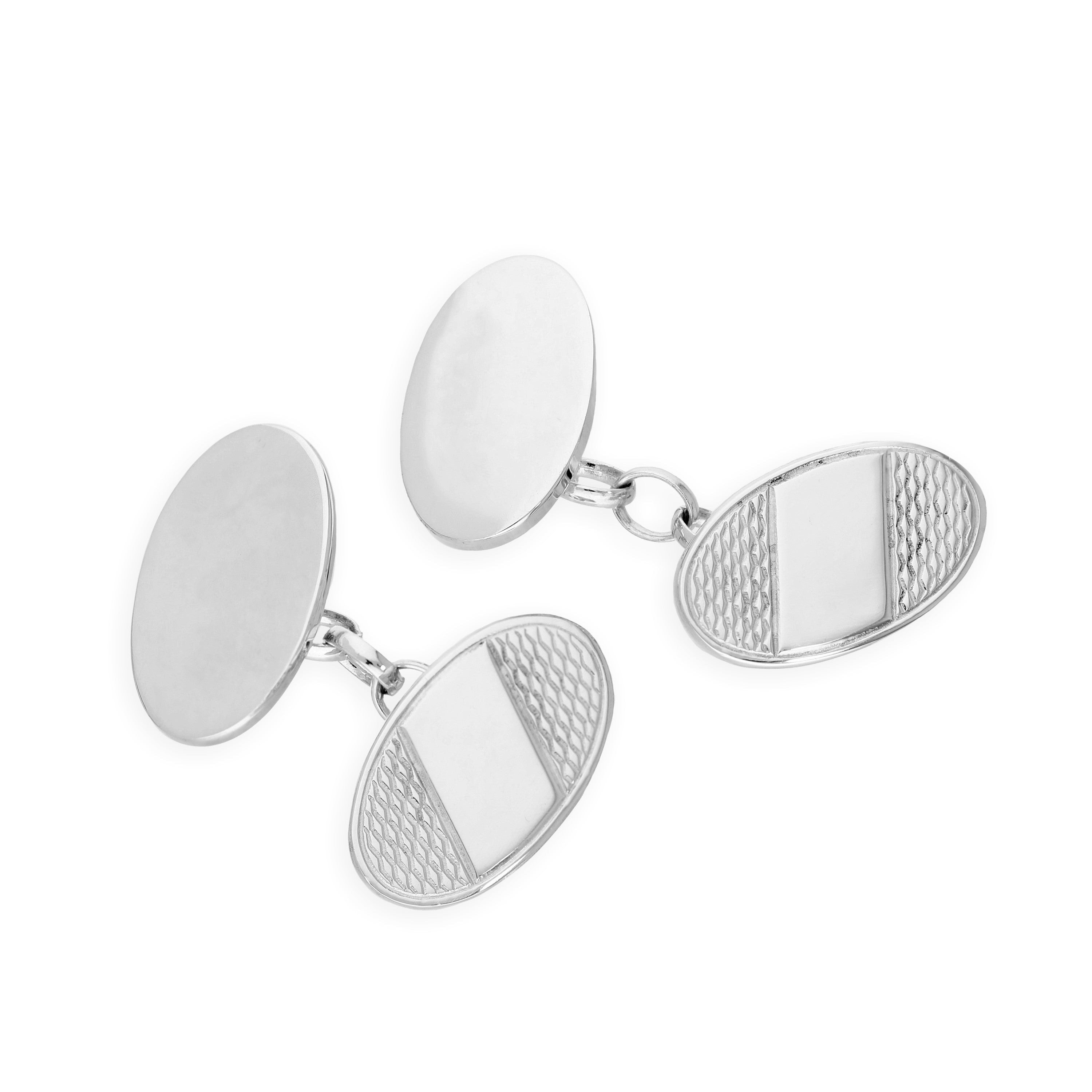Sterling Silver Patterned Oval Cufflinks | Sayers London