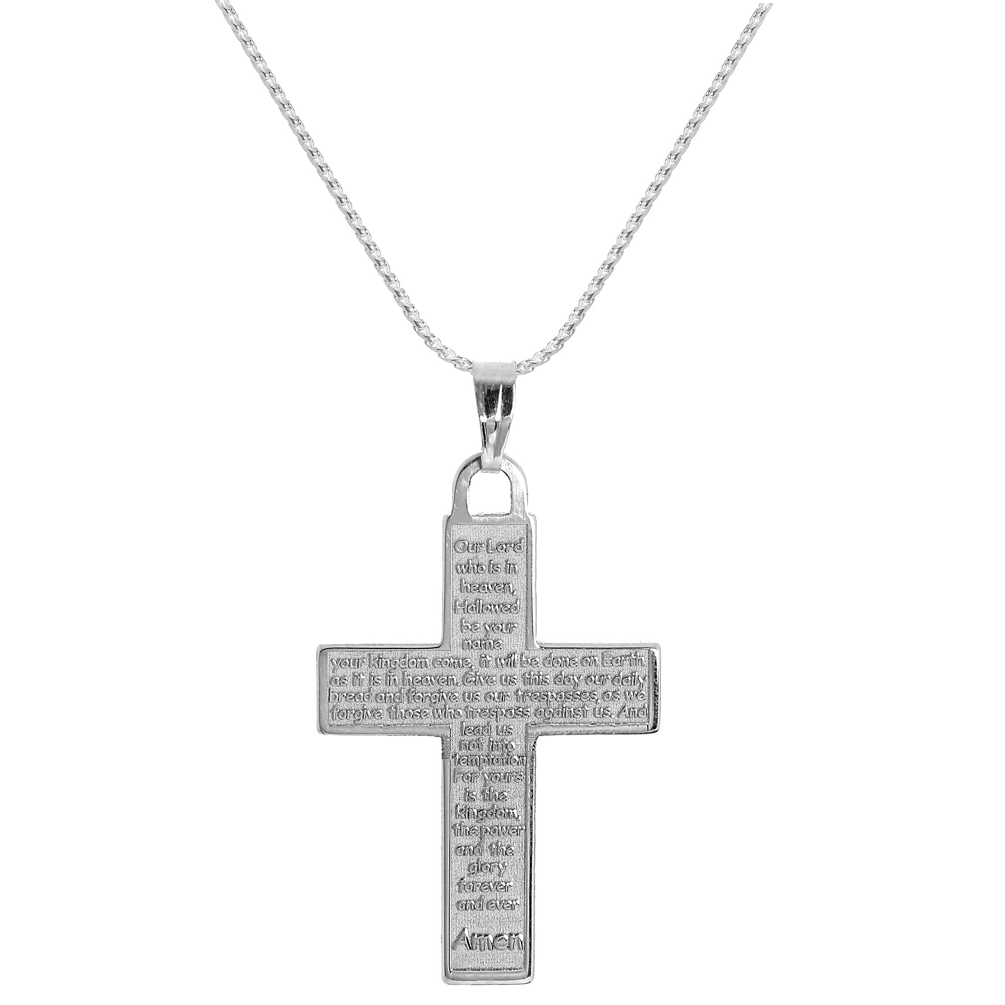 Sterling Silver Cross with Lord's Prayer Pendant Necklace | Sayers London